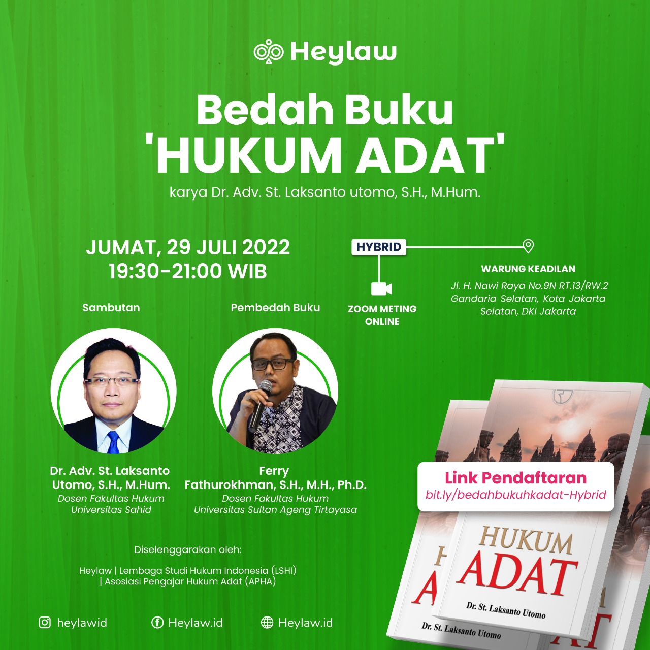 Bedah Buku "Hukum Adat" karya Dr St Laksanto utomo SH MH | HeyLaw